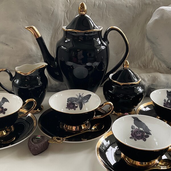 Black and Gold Tea Set - Etsy