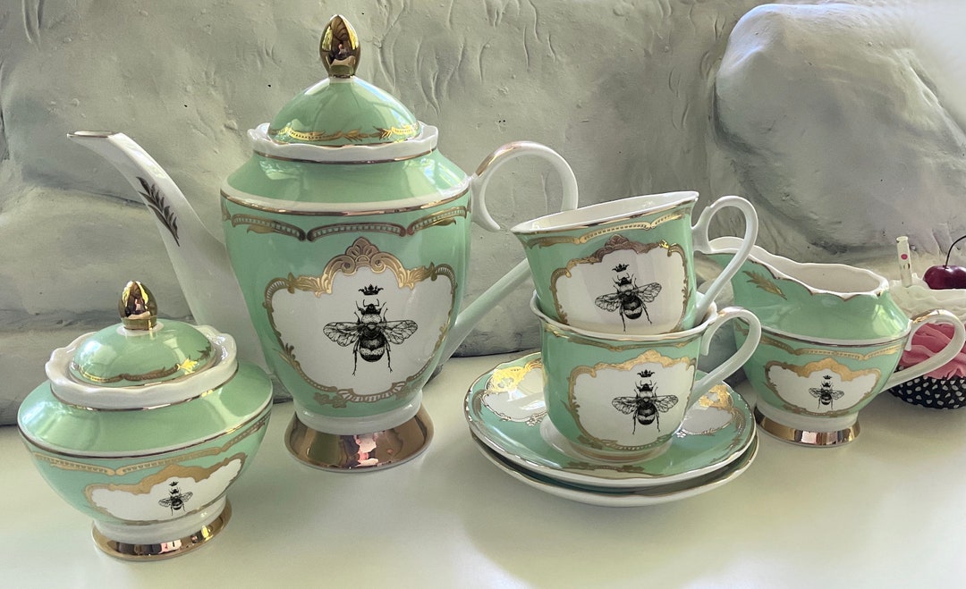 Porcelain Queen Bee Tea Set, Vegan Bone China. Food Safe and Durable ...