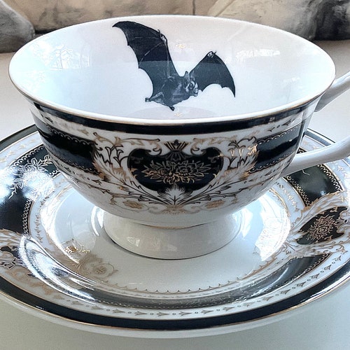 Beautiful Black Crow Teacup and Saucer Set 8 Ounces Food - Etsy