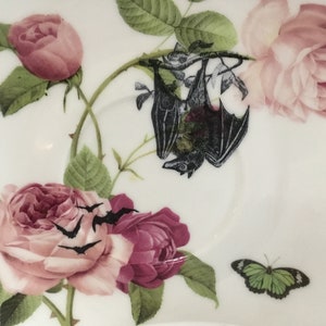 Adorable Rose / Floral Bat Teacup and Saucer Set, 8 Ounces, Food- and ...