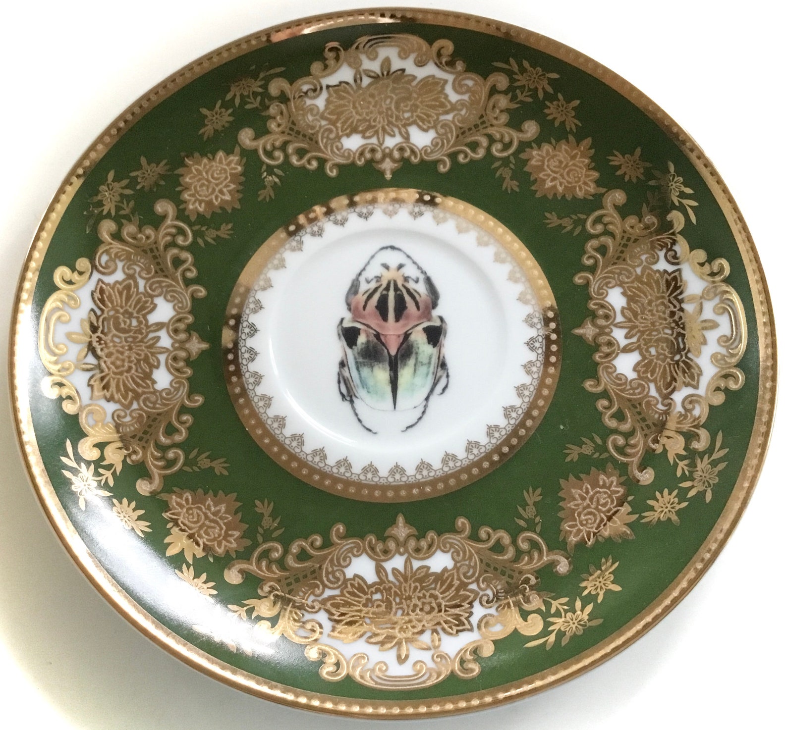 FREE Shipping-gorgeous Green and Gold Insect Plate / Bug | Etsy