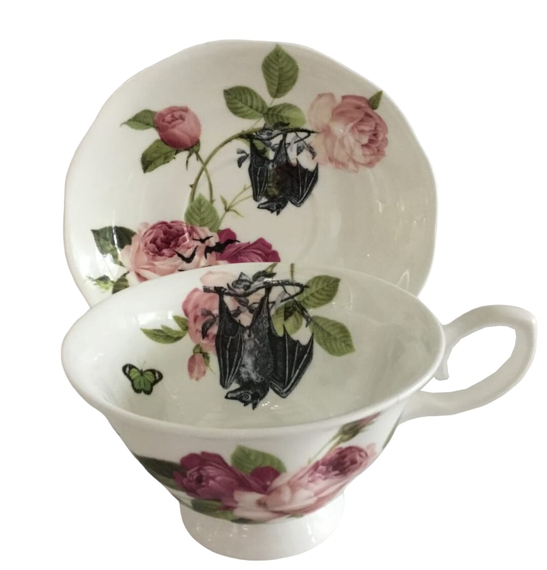 Adorable Rose / Floral Bat Teacup and Saucer Set, 8 Ounces, Food- and ...