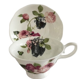 Adorable Rose / Floral Bat Teacup and Saucer Set, 8 Ounces, Food- and ...