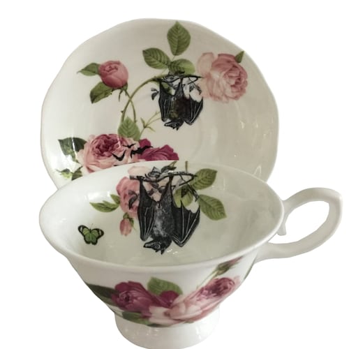 Adorable Rose / Floral Bat Teacup and Saucer Set 8 Ounces - Etsy