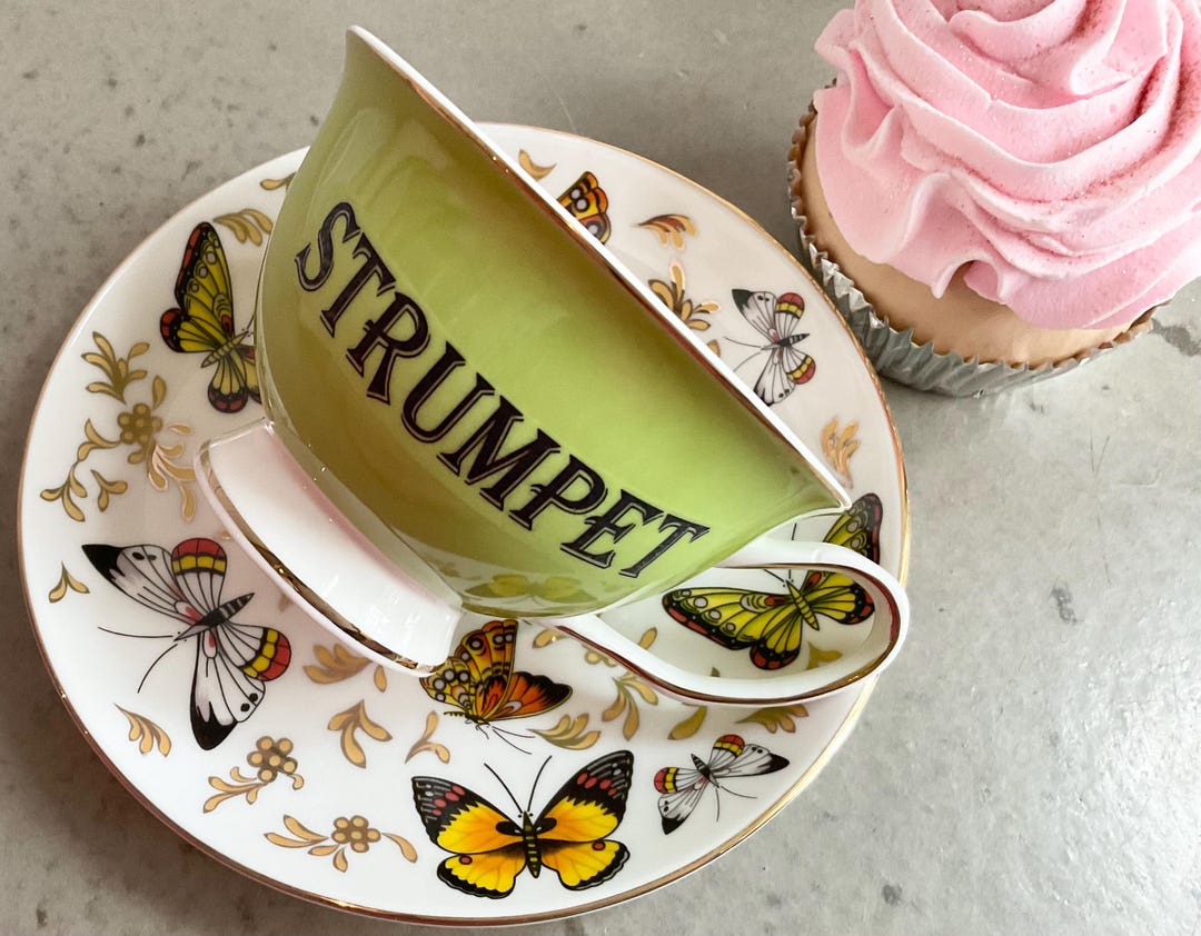 Lovely Rude Butterfly Teacup and Saucer Set, 8 Oz, Porcelain. - Etsy