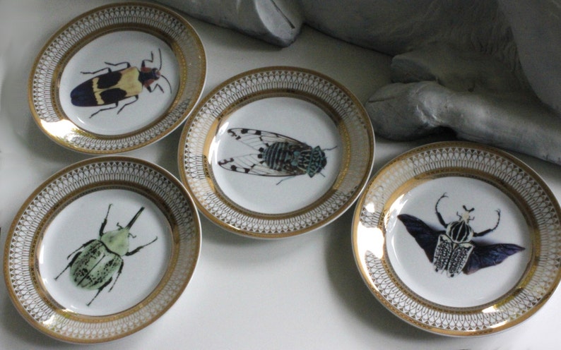 Gold Bug / Insect Plates, Beetle Plates, Bug Dishes, Bug Tableware ...