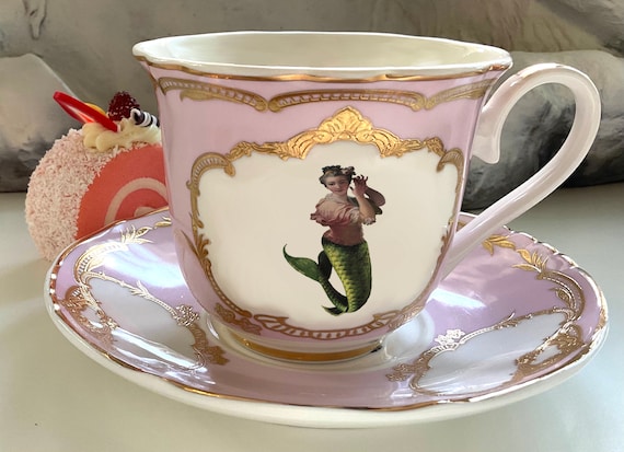 Beautiful Merman or Mermaid Teacup and Saucer Set 8 oz. Blue | Etsy