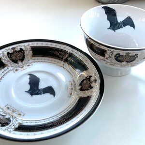 Beautiful Black Bat Teacup and Saucer Set, 8 Ounces, Food Safe and ...