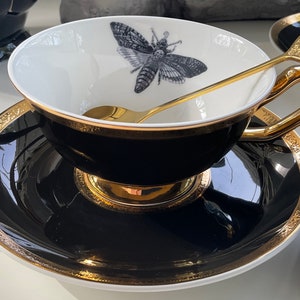 Gorgeous Black and Gold Tea Set, Bat, Cat, Crow and Moth Design ...