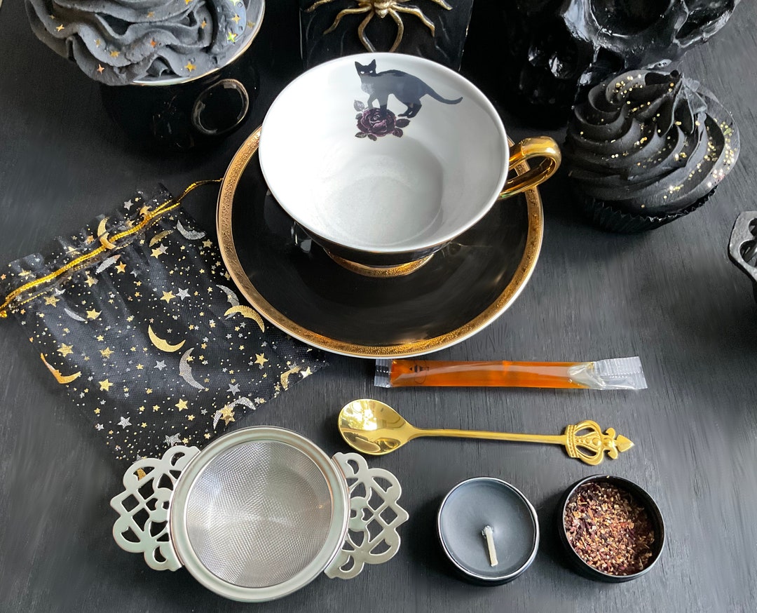 6-PCS GIFT SET Raven, Moth, Bat or Cat Teacup & Saucer Set, Spoon, Tea ...