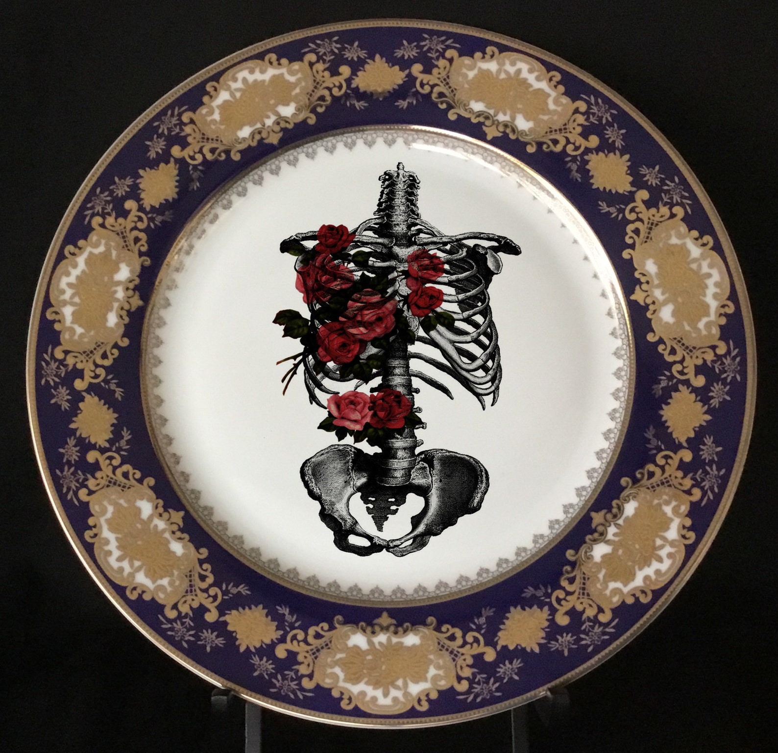 FREE Shipping-raised Blue & Gold Floral Rib Cage Plate or Cup - Etsy