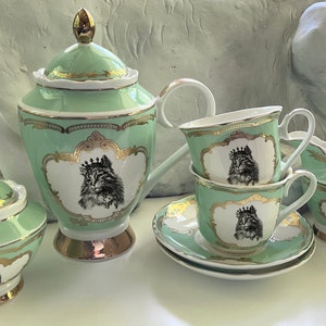 Green, Pink or Blue Porcelain Cat Tea Set. Foodsafe and Durable ...