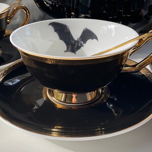 Gorgeous Black and Gold Tea Set, Bat, Cat, Crow and Moth Design ...