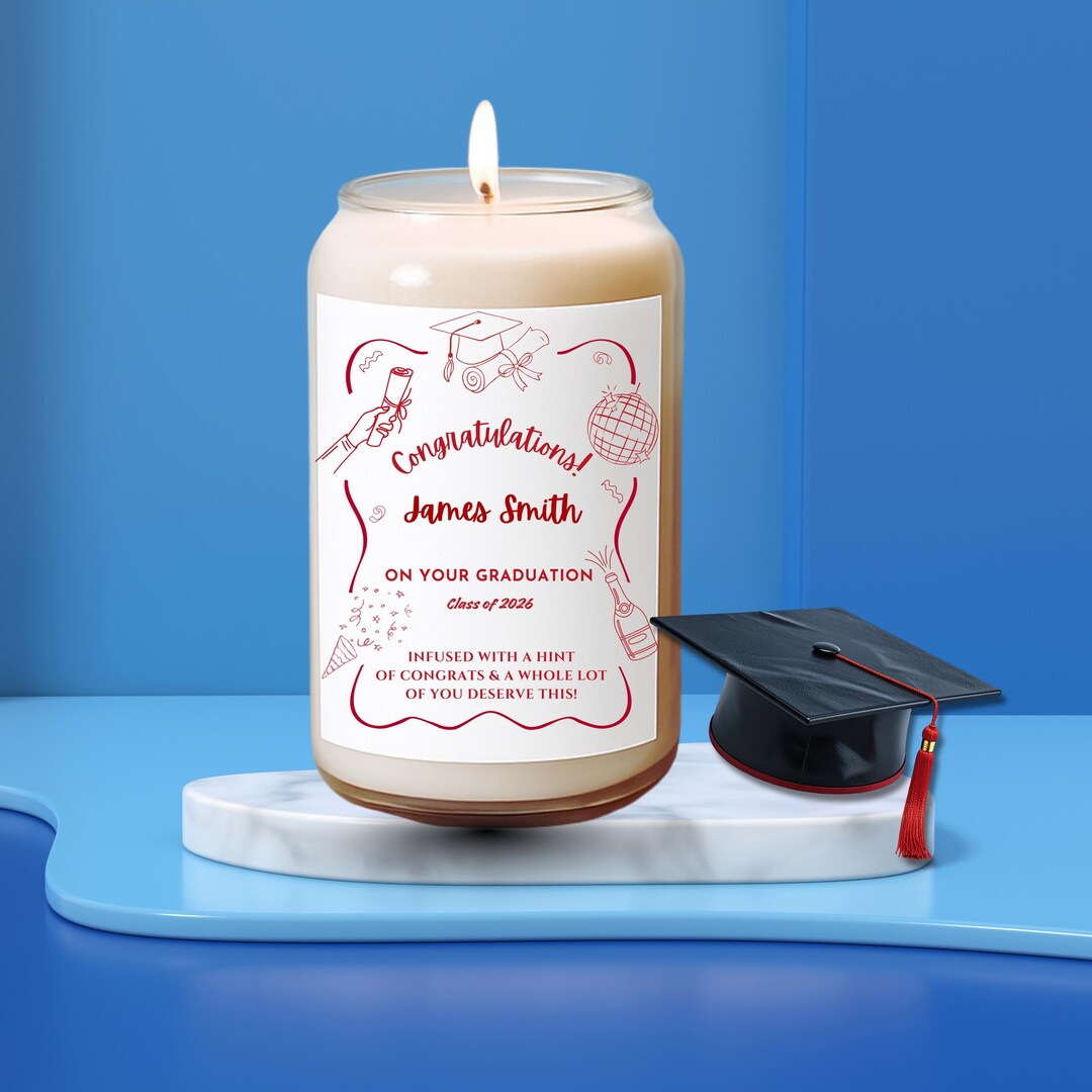 Illustrated Doodle Graduation Gift Candle, Personalized Congrats ...
