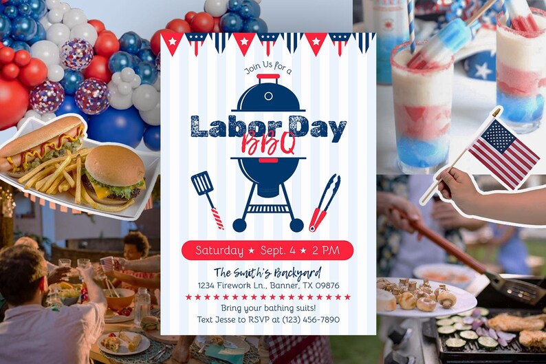 Editable Labor Day BBQ Invitation | Patriotic Cookout Template | Canva ...
