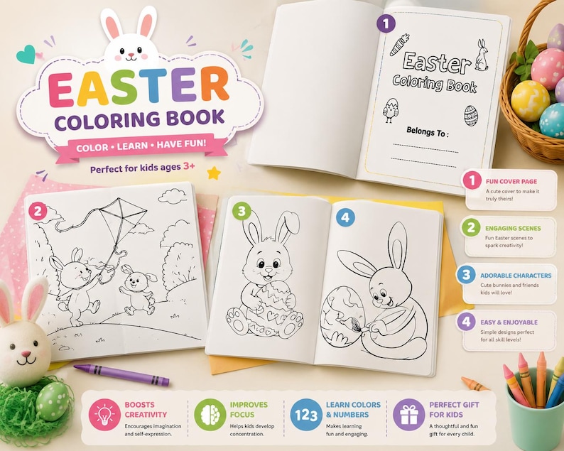 Easter Egg Coloring Book for Kids Ages 4-8 | Bunnies, Chicks, Spring ...