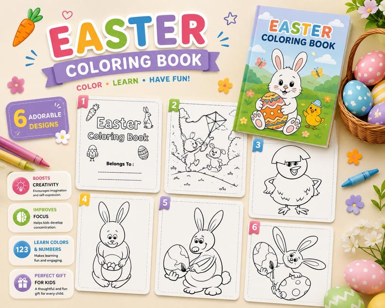 Easter Egg Coloring Book for Kids Ages 4-8 | Bunnies, Chicks, Spring ...