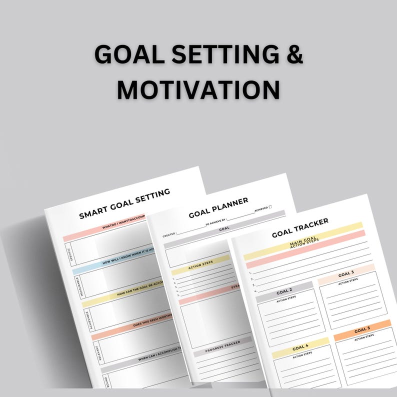 Goal Setting Planner: SMART Goals, Progress Trackers (PDF Download ...