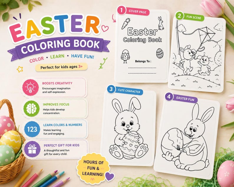 Easter Egg Coloring Book for Kids Ages 4-8 | Bunnies, Chicks, Spring ...