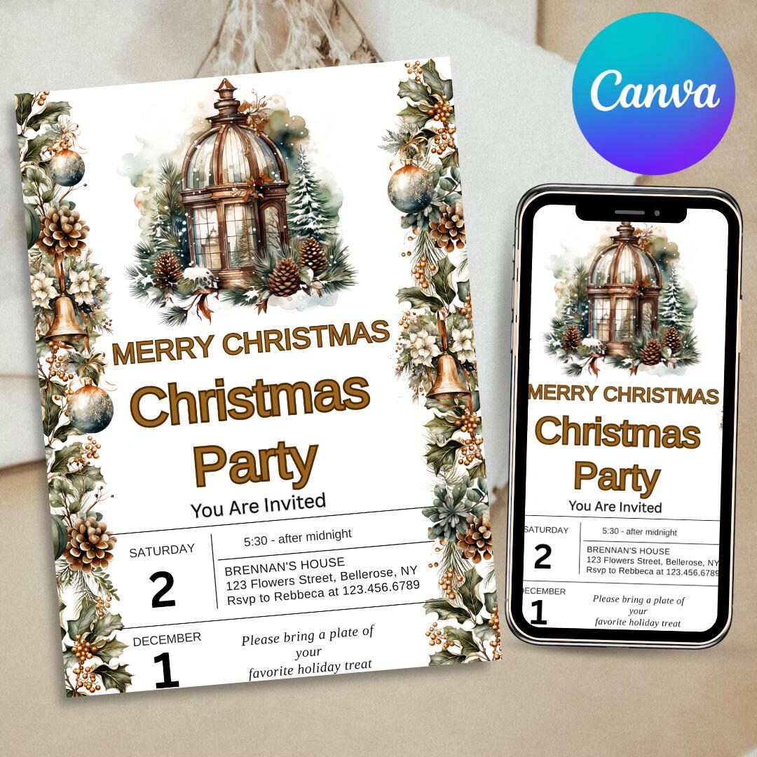 Editable Christmas Party Invitation Template, Printable 5x7 (digital ...