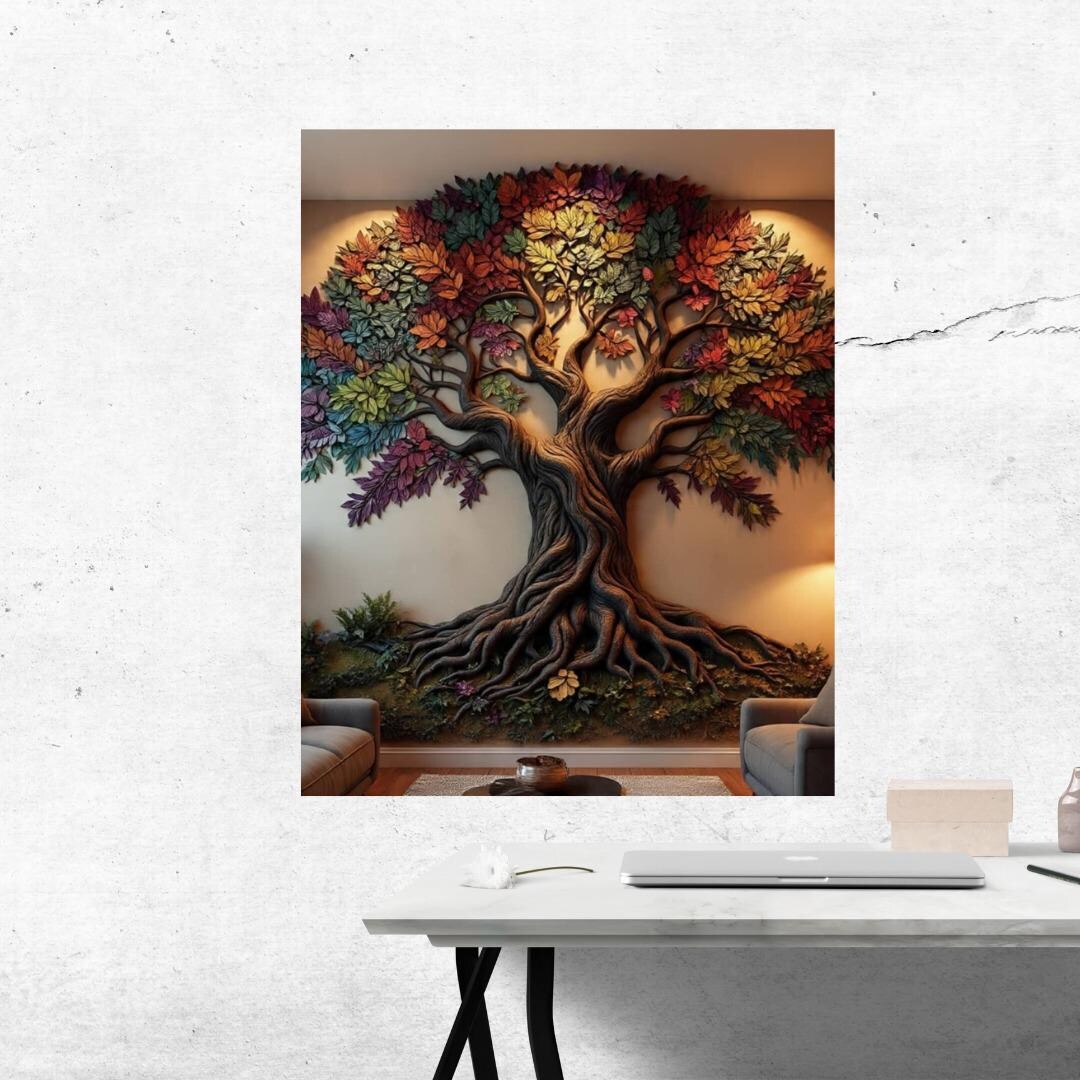 3D Tree of Life Wall Art | Vibrant Boho Decor Print - Etsy