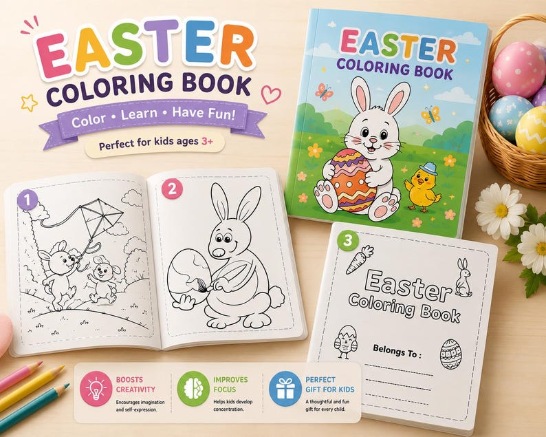 Easter Egg Coloring Book for Kids Ages 4-8 | Bunnies, Chicks, Spring ...
