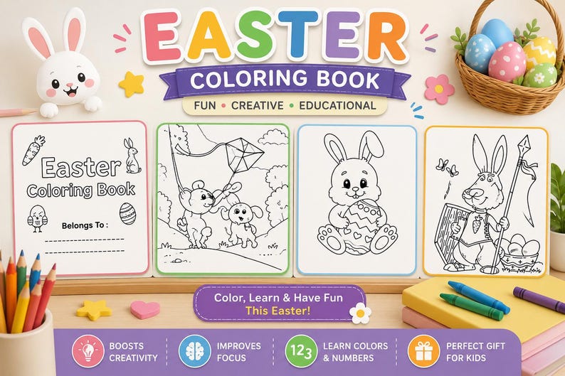 Easter Coloring Book for Kids Ages 4-8 | Bunny, Egg, Spring ...