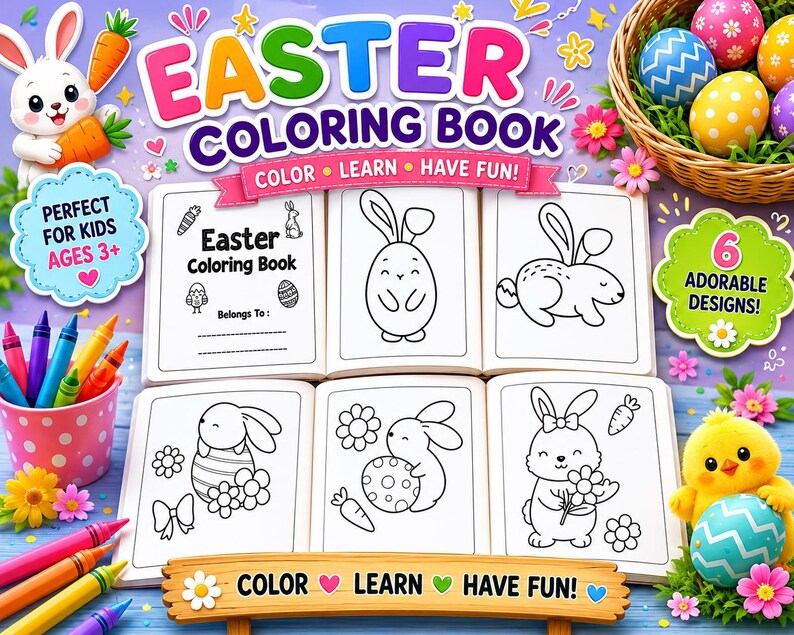 Easter Coloring Book for Toddlers Ages 3+ | Bunny, Chick, Egg Designs ...