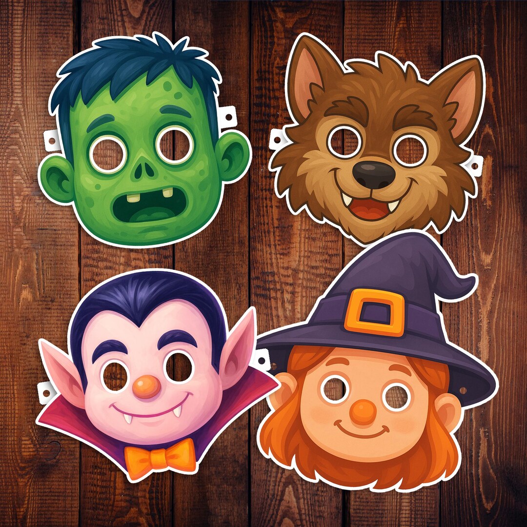 Monster Masks Printable Party Kit – 10 Monsters, 36 Games, Certificate ...
