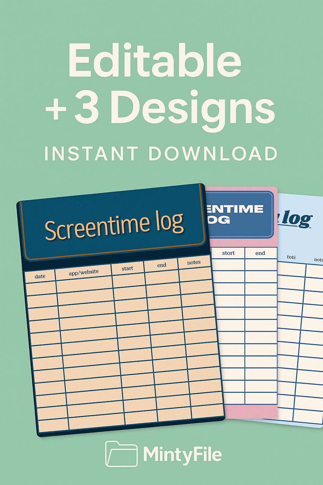 Editable Screen Time Log Bundle: Tech Tracker Printable (digital ...