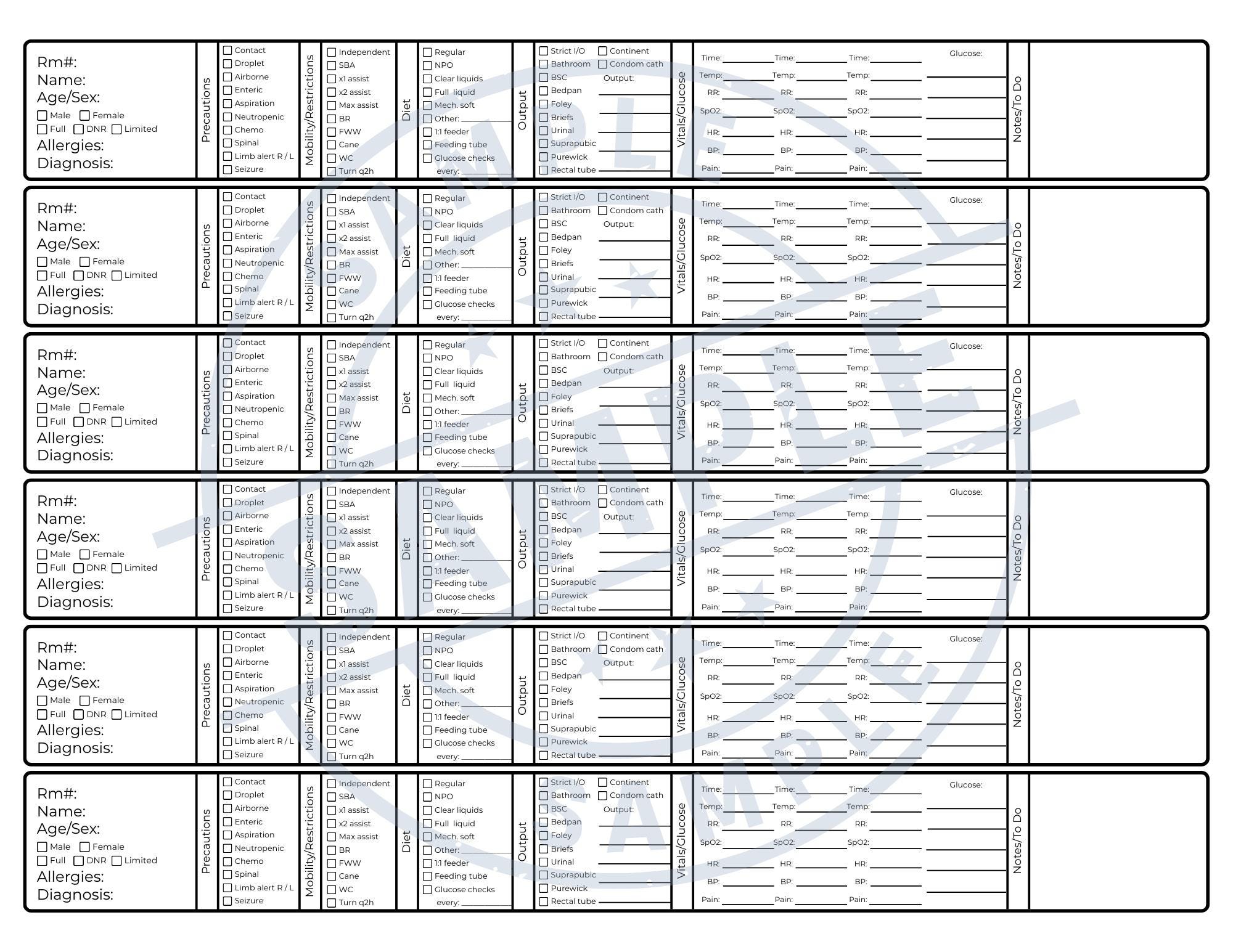 6 Patient CNA/PCT Report Sheet Brain - Printer Friendly - Etsy