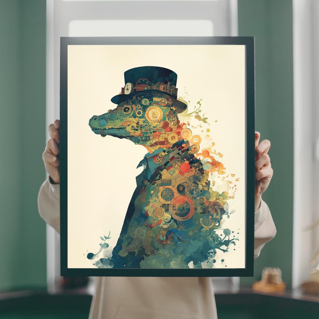 Steampunk Mechanical Lizard Gentleman – Clockwork Animal Printable Wall ...
