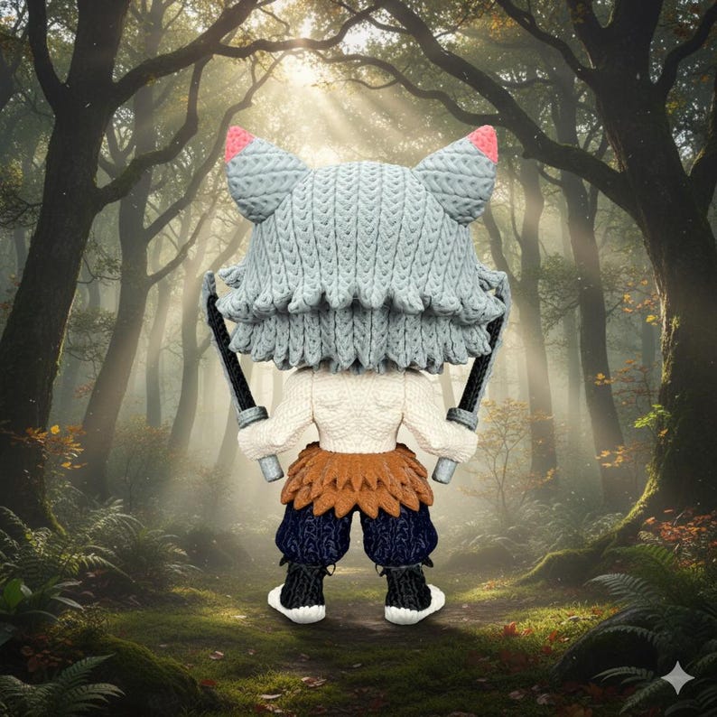 Knitted-style Inosuke 3D Printed Figure | Anime-inspired Chibi Doll - Etsy