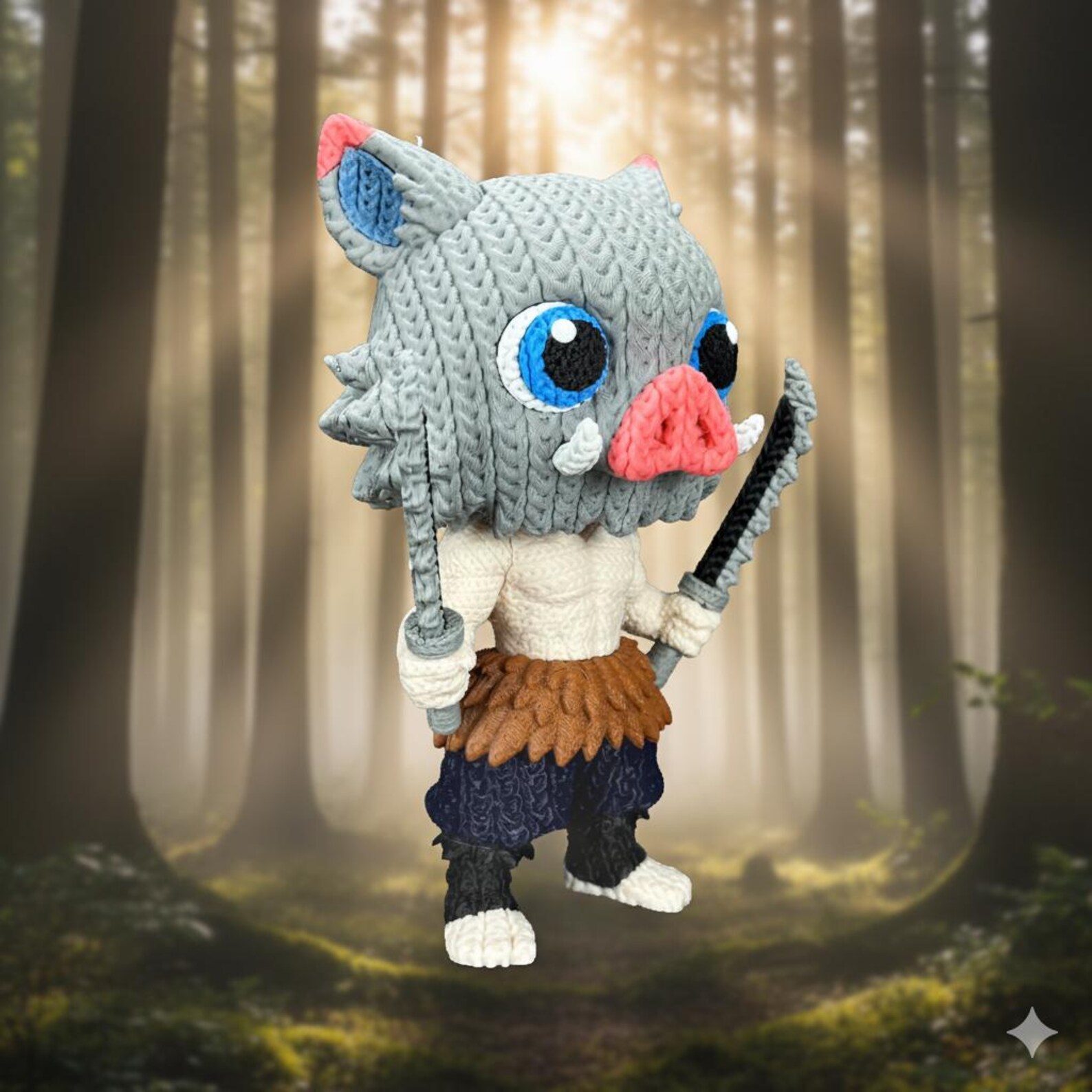 Knitted-style Inosuke 3D Printed Figure | Anime-inspired Chibi Doll - Etsy