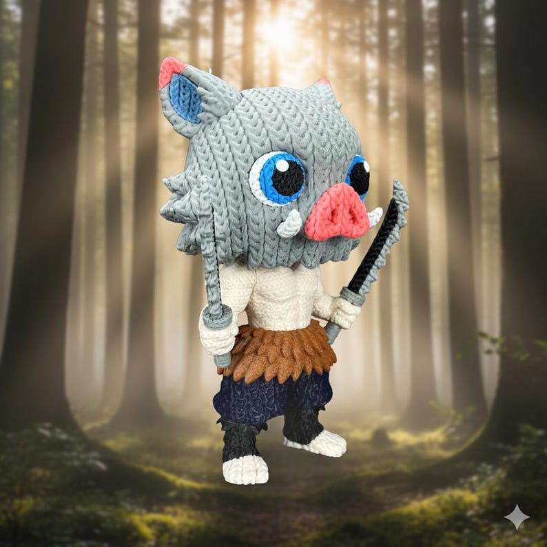 Knitted-style Inosuke 3D Printed Figure | Anime-inspired Chibi Doll - Etsy