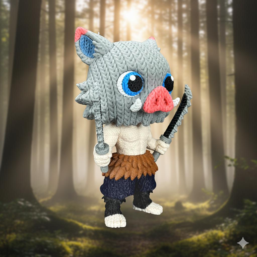 Knitted-style Inosuke 3D Printed Figure | Anime-inspired Chibi Doll - Etsy