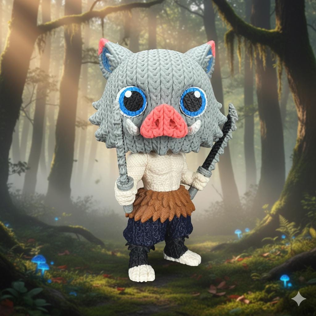 Knitted-style Inosuke 3D Printed Figure | Anime-inspired Chibi Doll - Etsy