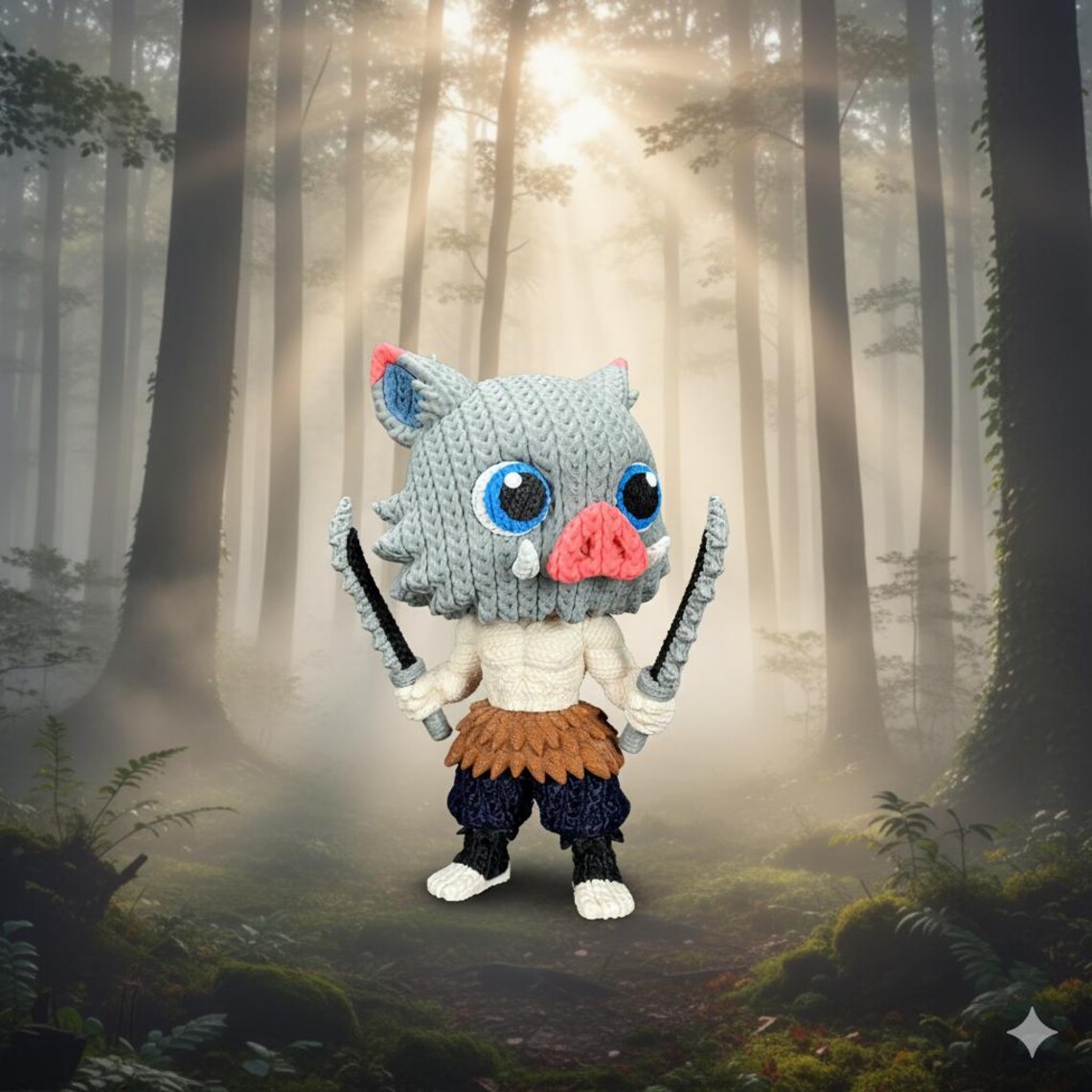 Knitted-style Inosuke 3D Printed Figure | Anime-inspired Chibi Doll - Etsy