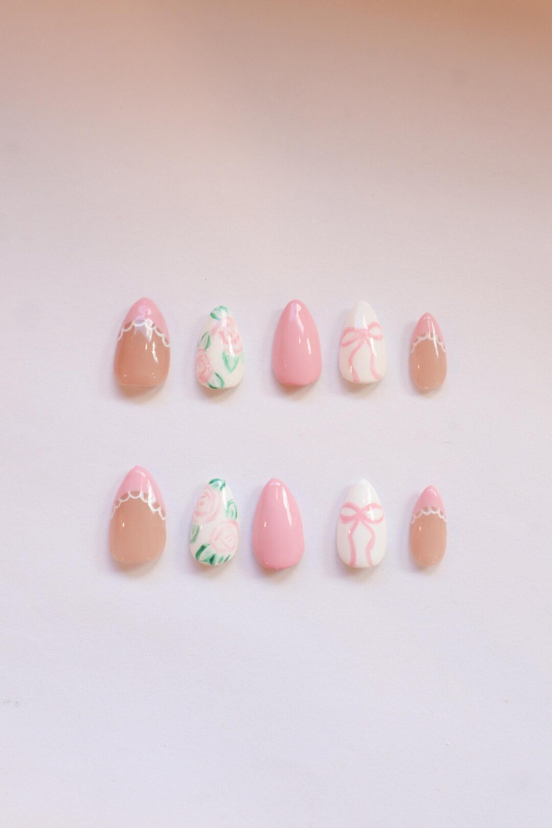 Pink Nails | Press-on Nails | Pink Cottage Core Nails - Etsy