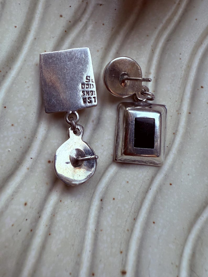 SALSA Mexico Sterling Silver Rectangular Back Onyx Earrings. - Etsy