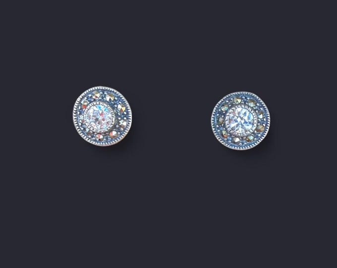 Judith Jack Marcasite CZ Round Stud Earrings - Etsy