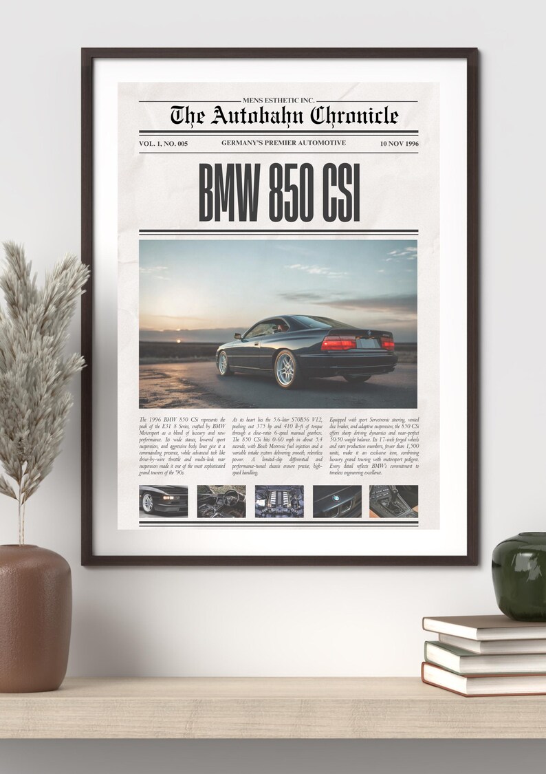 BMW 850csi Poster – Printable Classic Car Wall Art | Digital Download ...