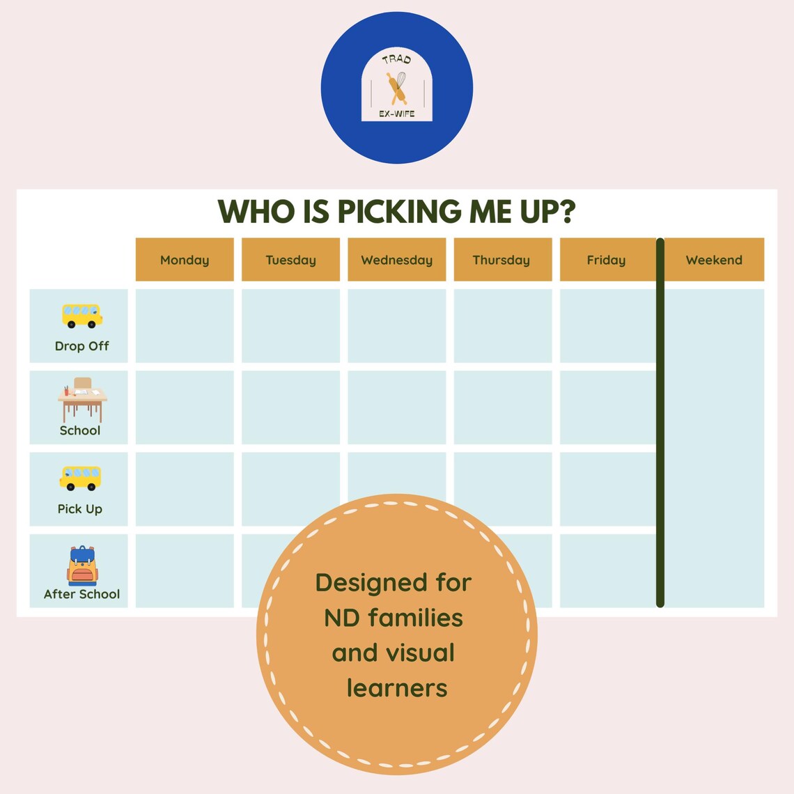 Printable Drop-off & Pick-up Planner for Kids | Two-home Visual ...