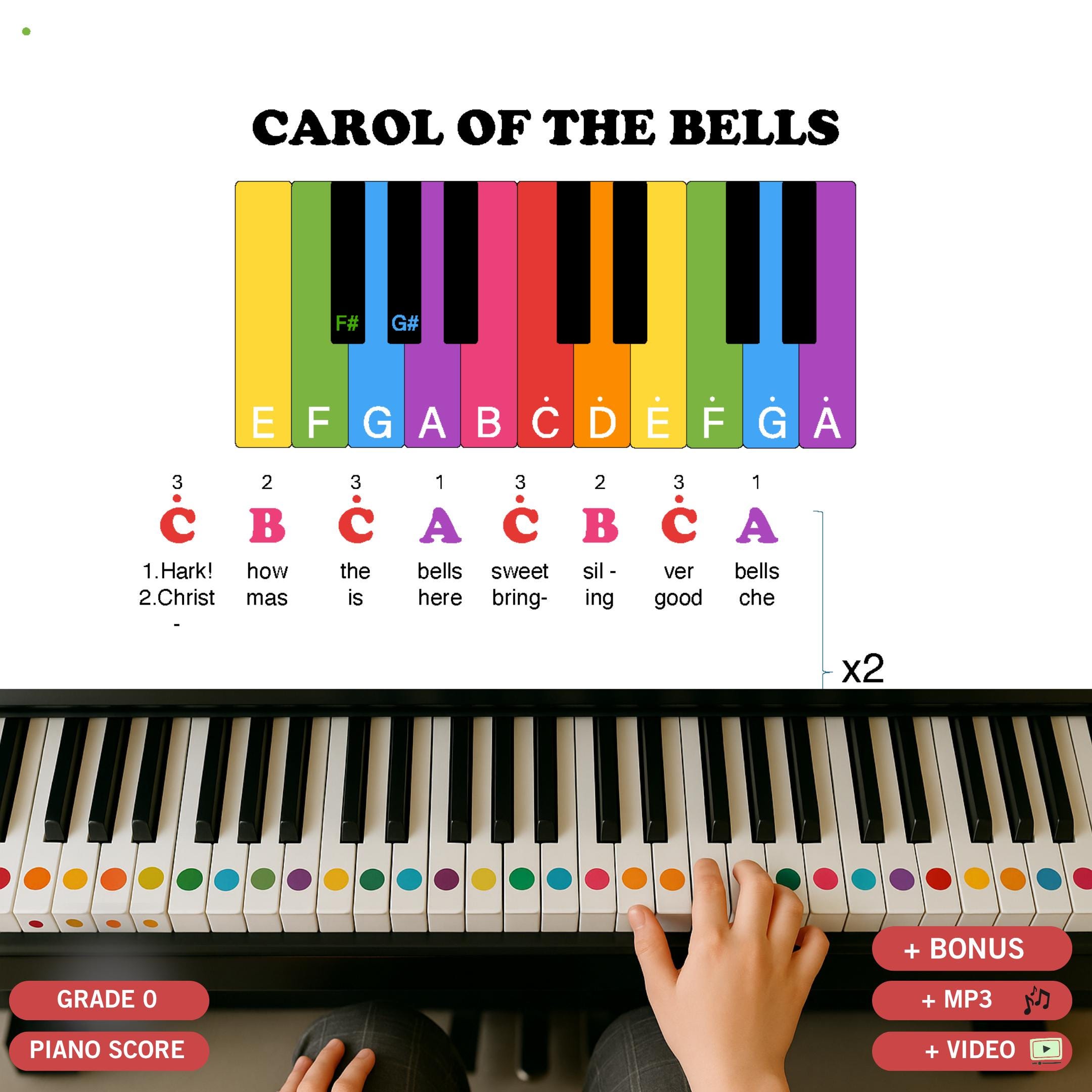 Carol of the Bells – One-hand Beginner Piano Sheet | Color Coded Notes ...