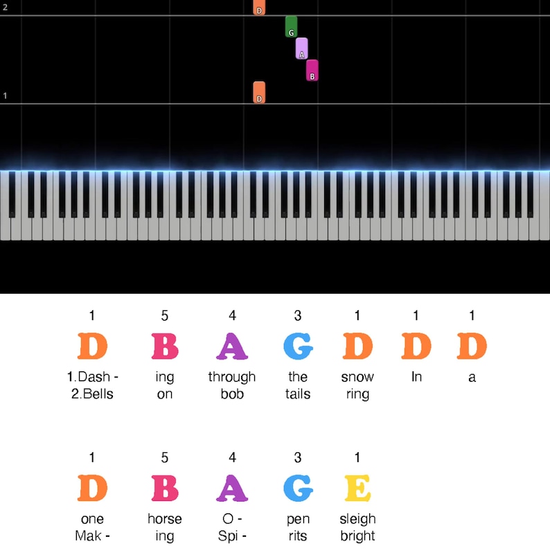 Jingle Bells – Easy Piano Song for Kids | Letter Notes & Color Coded ...