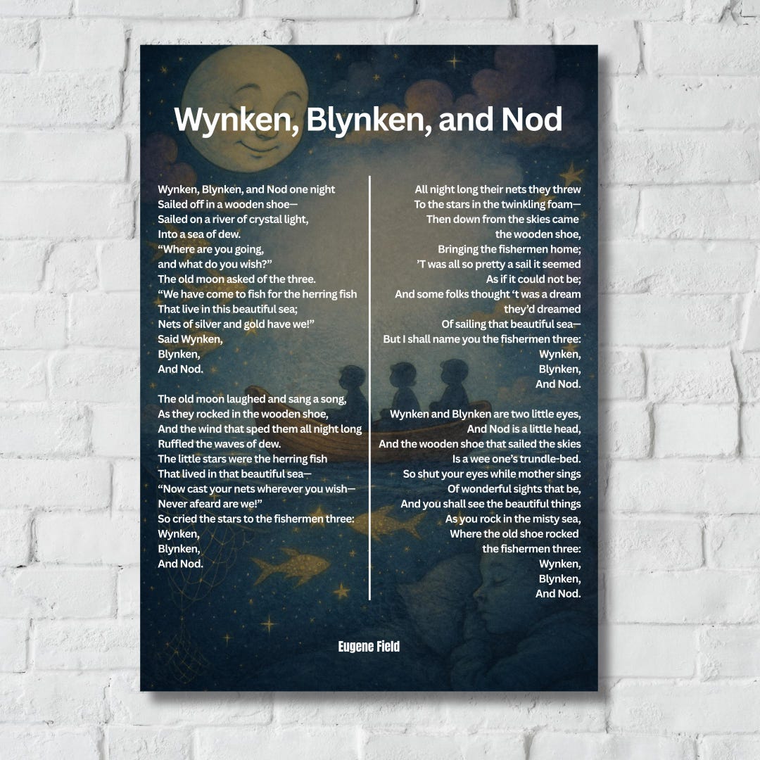 Wynken Blynken and Nod Poem Wall Art | Eugene Field Nursery Printable ...