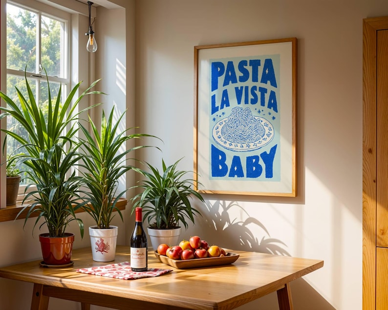 Pasta La Vista Baby Art Print, Retro Blue Italian Kitchen Wall Art - Etsy