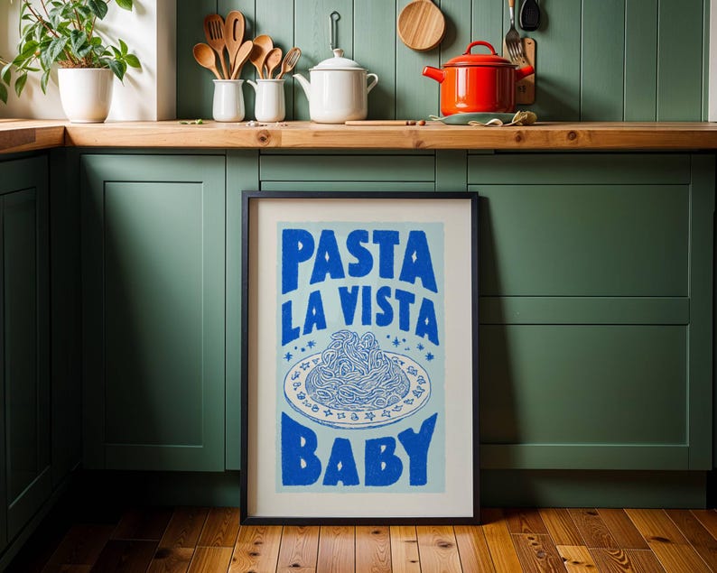 Pasta La Vista Baby Art Print, Retro Blue Italian Kitchen Wall Art - Etsy