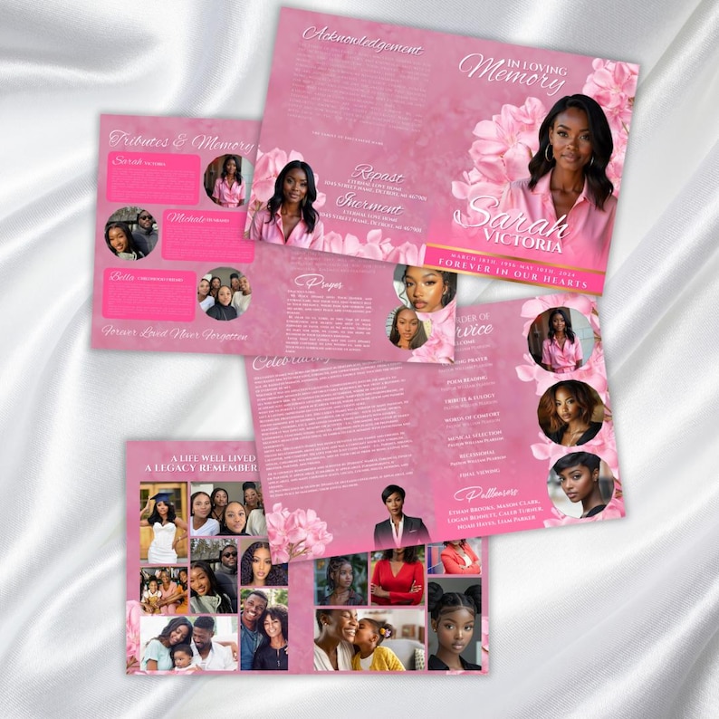 Pink Roses Funeral Program Template, Celebration of Life (canva ...