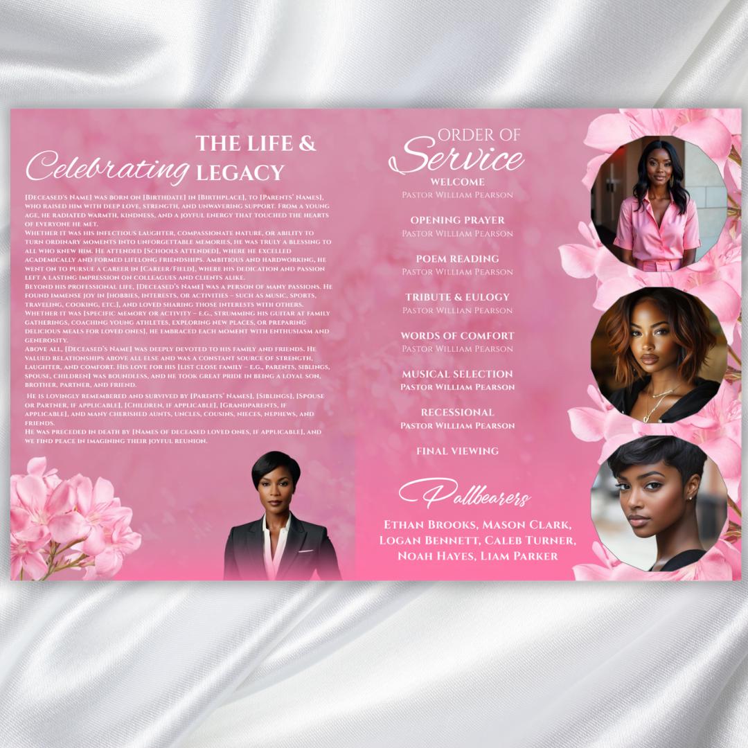 Pink Roses Funeral Program Template, Celebration of Life (canva ...